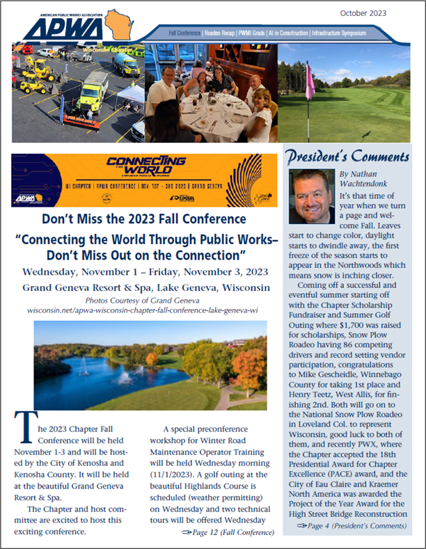 News and Updates in the October 2023 Newsletter – APWA Wisconsin Chapter
